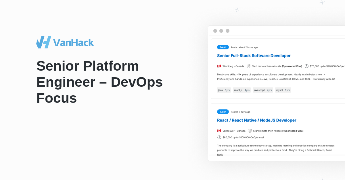 Senior Platform Engineer – DevOps Focus - VanHack